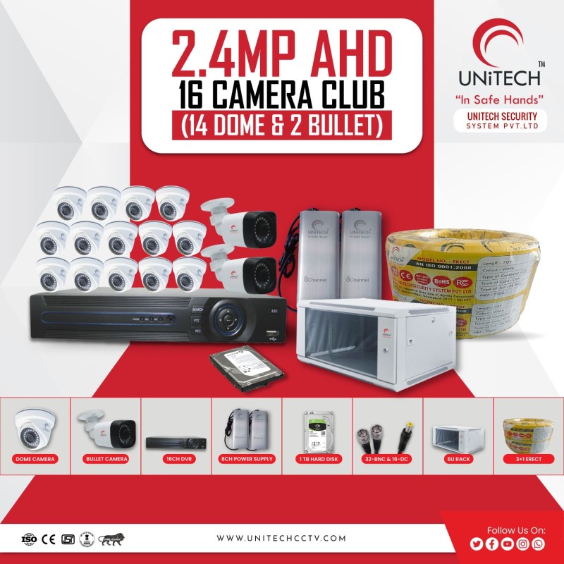 2.4MP AHD 16 CAMERA CLUB (14 DOME & 2 BULLET)